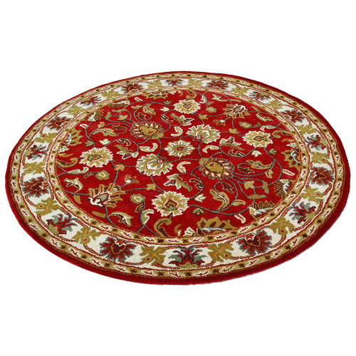RugClub Red & Cream Kashan Round Wool-Blend Rug | Temple & Webster