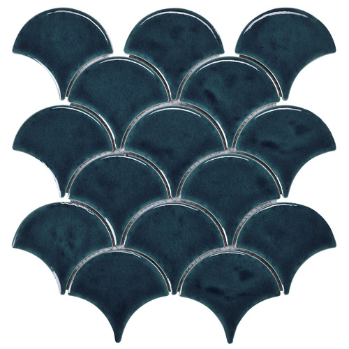 Blue Chandler Fish Scale Gloss Mosaic Tile Swatch | Temple & Webster