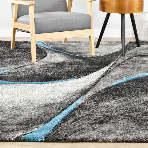 RugDestination Grey & Turquoise Millard Power-Loomed Rug | Temple & Webster