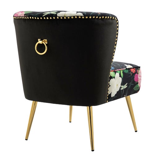 ShirleyLaneFurniture Pink Rose & Butterfly on Black Velvet Accent Chair ...