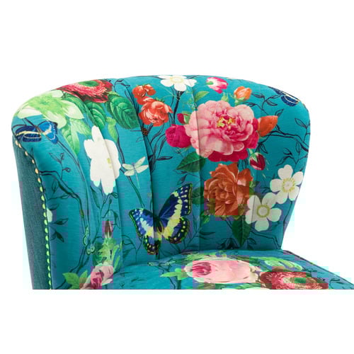 ShirleyLaneFurniture Red Flower & Butterfly on Blue Accent Chair ...