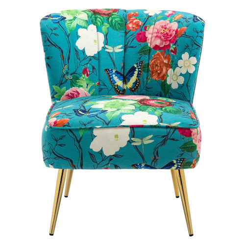 ShirleyLaneFurniture Red Flower & Butterfly on Blue Accent Chair ...