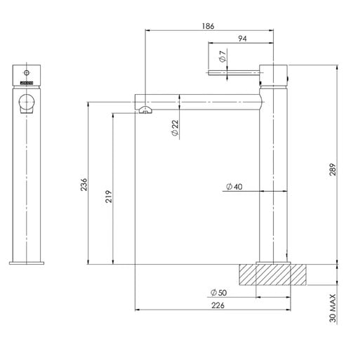 Vivid Slimline 185mm Vessel Basin Mixer | Temple & Webster
