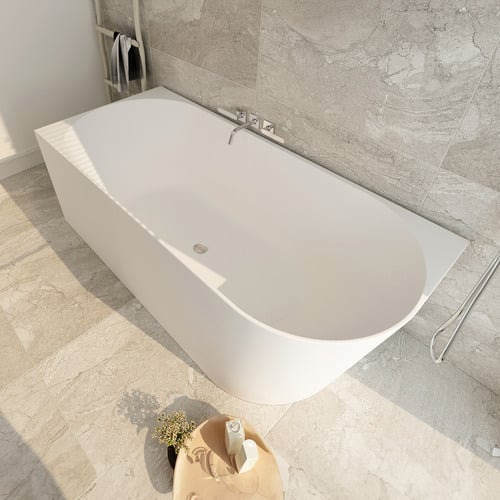 Nueva Bathware France Gloss White Acrylic Corner Bath | Temple & Webster