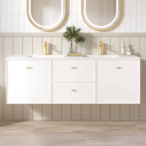 Nohoana 1500mm Matte White Wall Hung Double Vanity with Ceramic ...