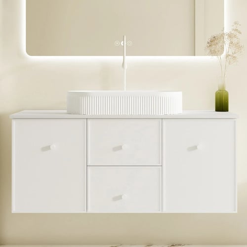 Palila 1200mm Matte White Wall Hung Single Vanity with Stone Countertop ...