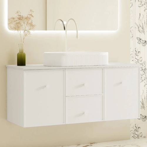 Palila 1200mm Matte White Wall Hung Single Vanity with Stone Countertop ...