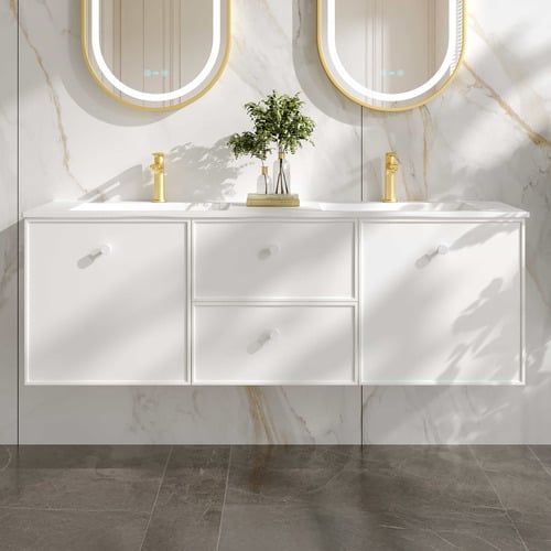 Palila 1500mm Matte White Wall Hung Double Vanity with Ceramic ...