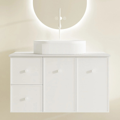 Palila 900mm Matte White Wall Hung Single Vanity with Stone Countertop ...