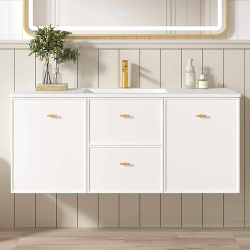Nohoana 1200mm Matte White Wall Hung Single Vanity with Ceramic ...