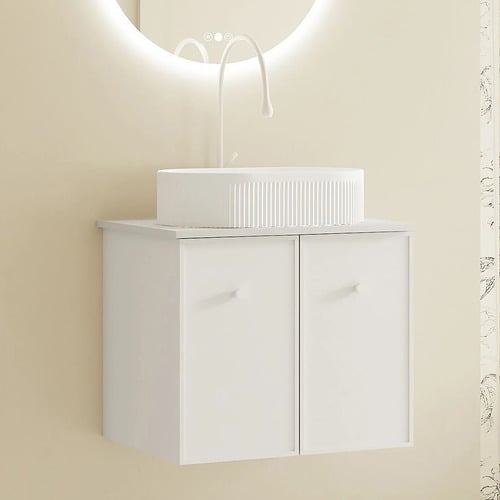 Palila 600mm Matte White Wall Hung Single Vanity with Stone Countertop ...