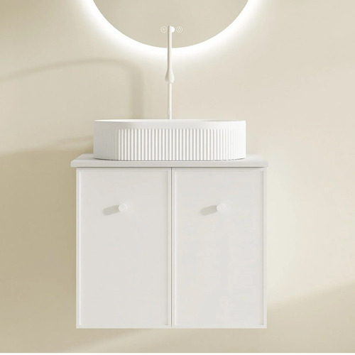 Palila 600mm Matte White Wall Hung Single Vanity with Stone Countertop ...