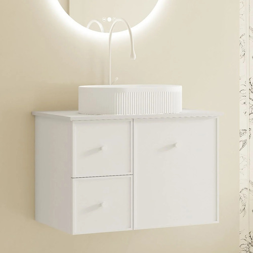 Palila 750mm Matte White Wall Hung Single Vanity with Stone Countertop ...