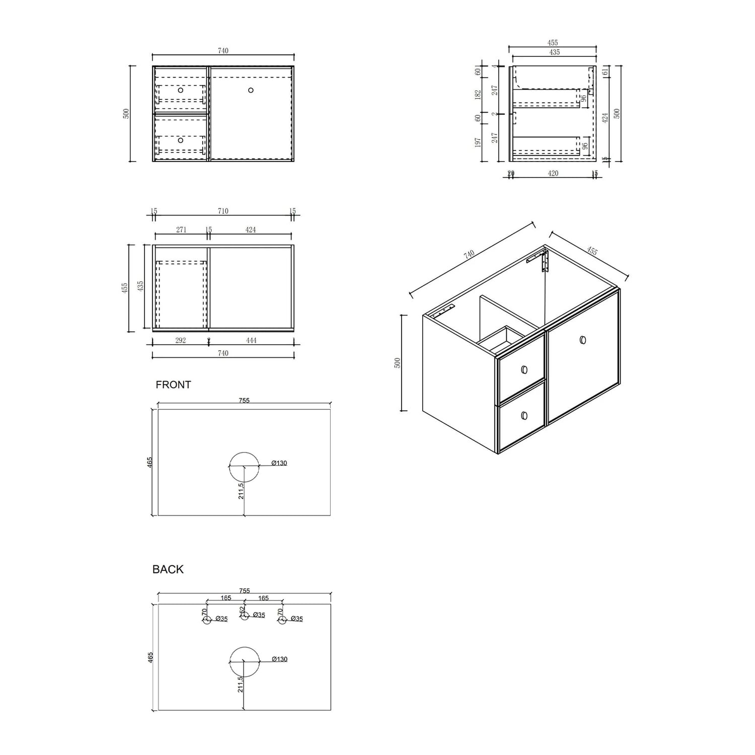 Wailani 750mm Matte White Wall Hung Single Vanity with Stone Countertop ...