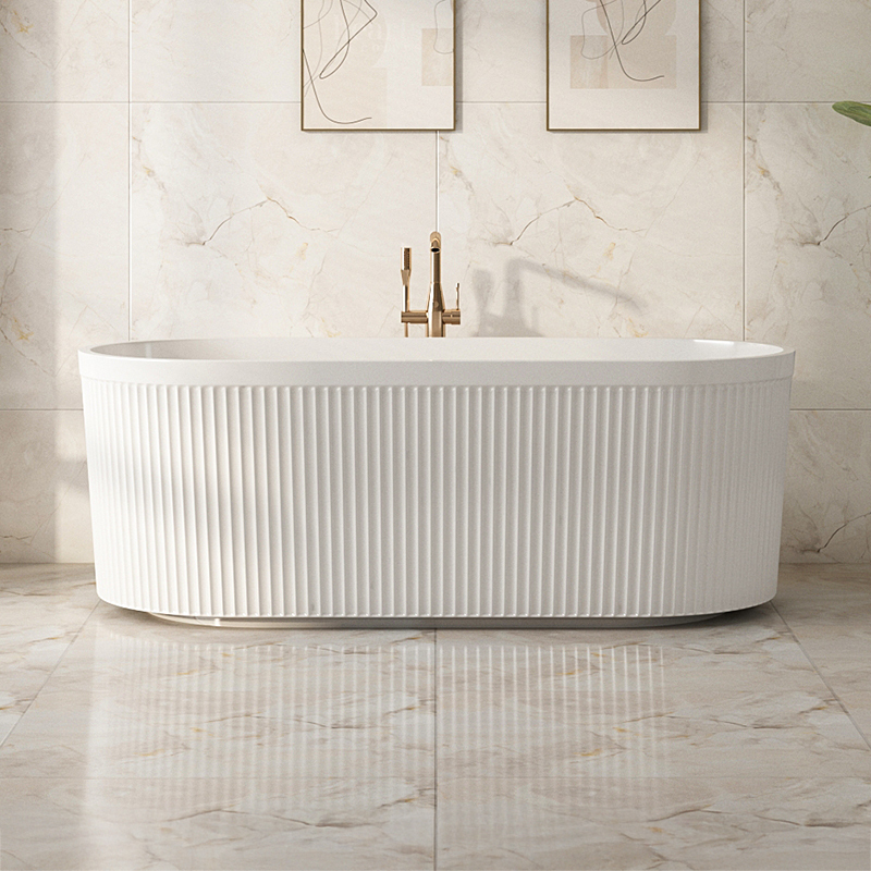 Nueva Bathware Ciri White Fluted Freestanding Bath & Wall Tapware ...