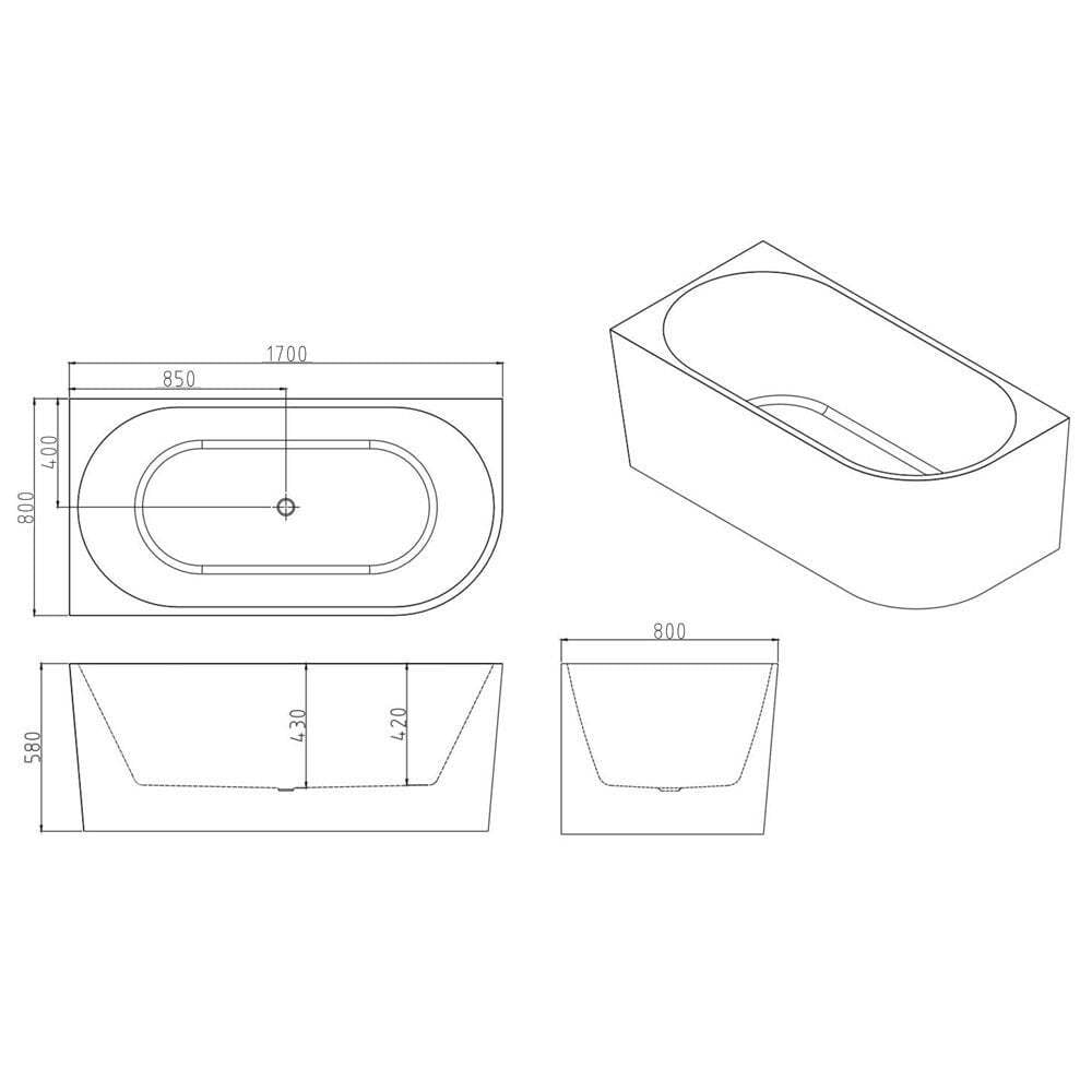 Nueva Bathware Costa Oval Acrylic Corner Bath with Spout & Wall Mixer ...