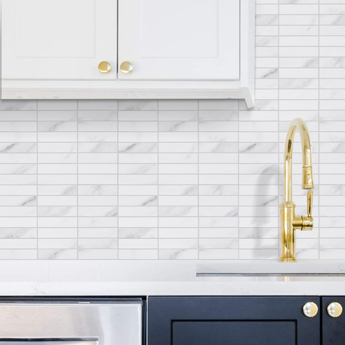Carrara Marble Look Kit Kat Stick on Tile (10 Pack) | Temple & Webster