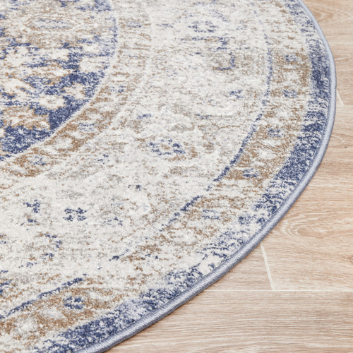 SandStoneSea Ocean Blue Vintage Look Round Rug | Temple & Webster