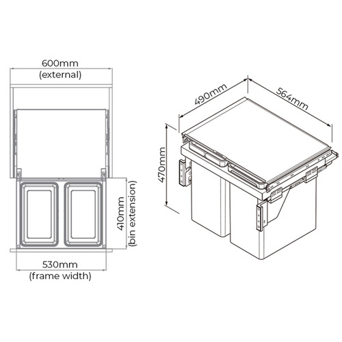 56L Twin Slide Out Concealed Waste Bin | Temple & Webster