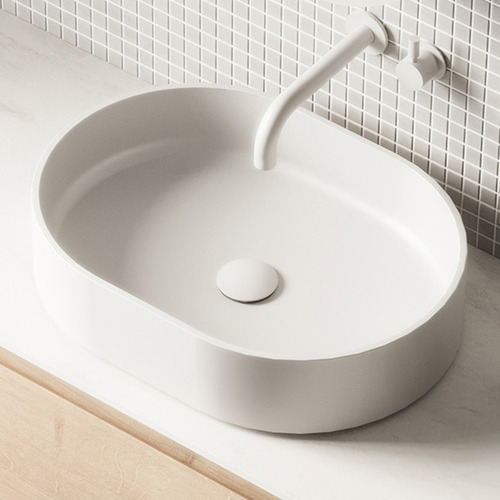 Lune 550mm Matte White Oval Solid Surface Above Counter Basin | Temple ...