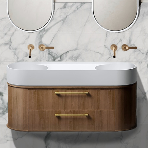 OMVIVO Lune 1200mm Oval Solid Surface Double Basin | Temple & Webster