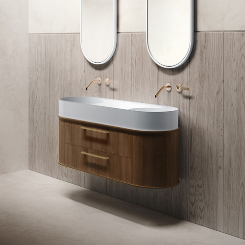 OMVIVO Lune 1200mm Oval Solid Surface Double Basin | Temple & Webster
