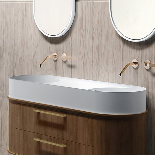 OMVIVO Lune 1200mm Oval Solid Surface Double Basin | Temple & Webster
