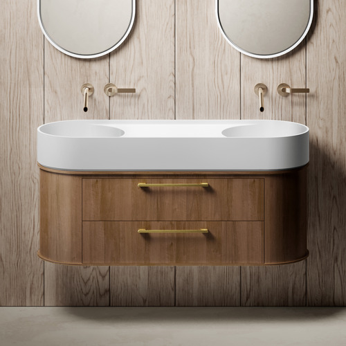 OMVIVO Lune 1200mm Oval Solid Surface Double Basin | Temple & Webster
