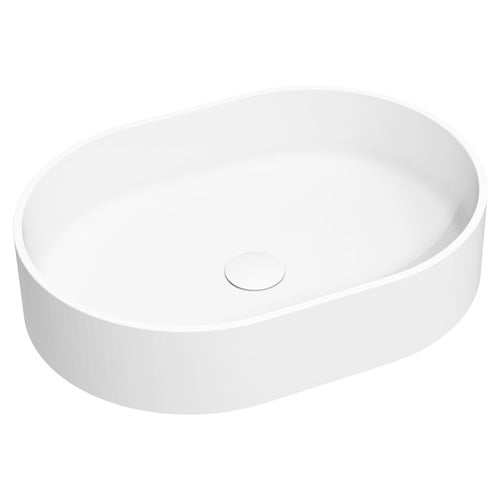 Lune 550mm Matte White Oval Solid Surface Above Counter Basin | Temple ...