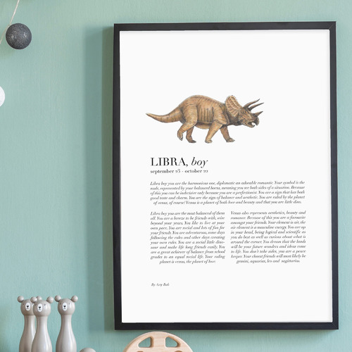 Zodiac Libra Child Triceratops Printed Wall Art | Temple & Webster