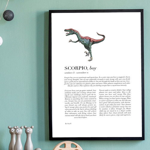 Zodiac Scorpio Child Velociraptor Printed Wall Art | Temple & Webster