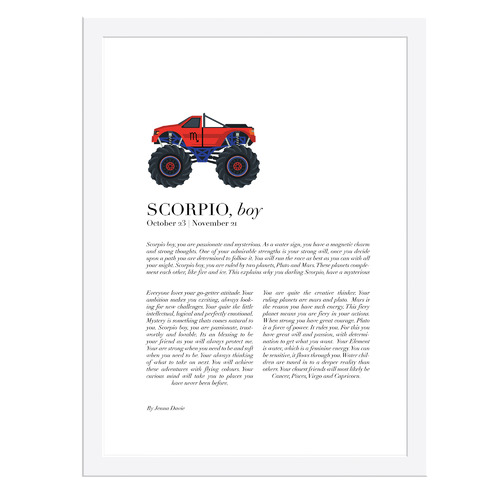 Zodiac Scorpio Child Monster Truck Printed Wall Art | Temple & Webster