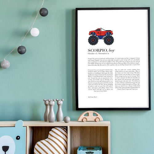 Zodiac Scorpio Child Monster Truck Printed Wall Art | Temple & Webster