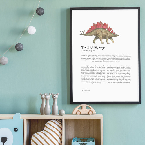 Zodiac Taurus Child Stegosaurus Printed Wall Art | Temple & Webster
