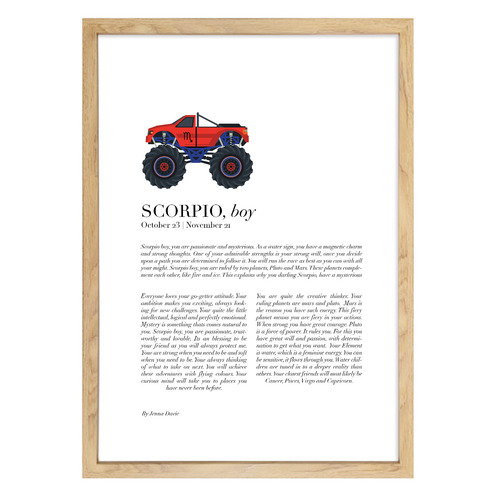 Zodiac Scorpio Child Monster Truck Printed Wall Art | Temple & Webster