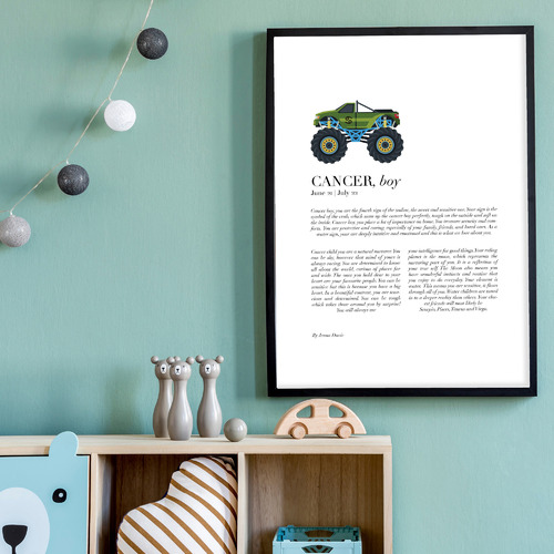 Zodiac Cancer Child Monster Truck Printed Wall Art | Temple & Webster