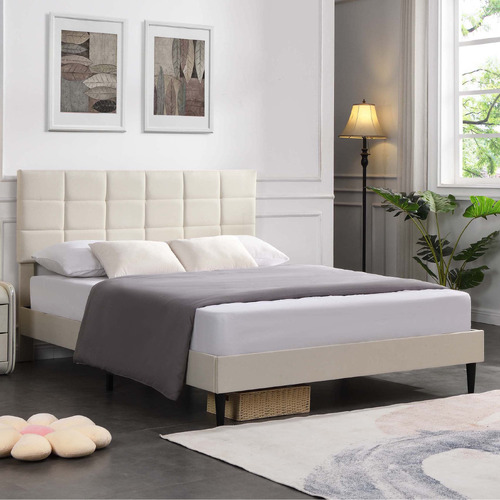 Cassington_Home Beige Hebe Upholstered Platform Bed | Temple & Webster