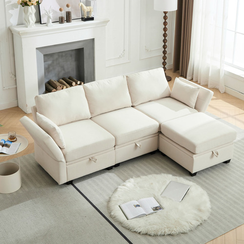 Cassington_Home Juno 3 Seater Modular Sofa & Ottoman Set | Temple & Webster
