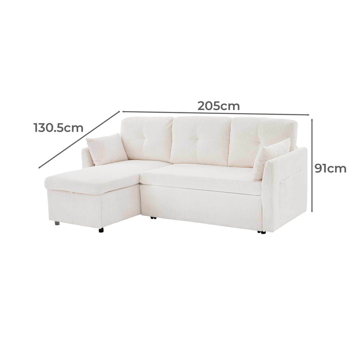 Cassington_Home Fontana 3 Seater Single Corduroy Sofa Bed with ...