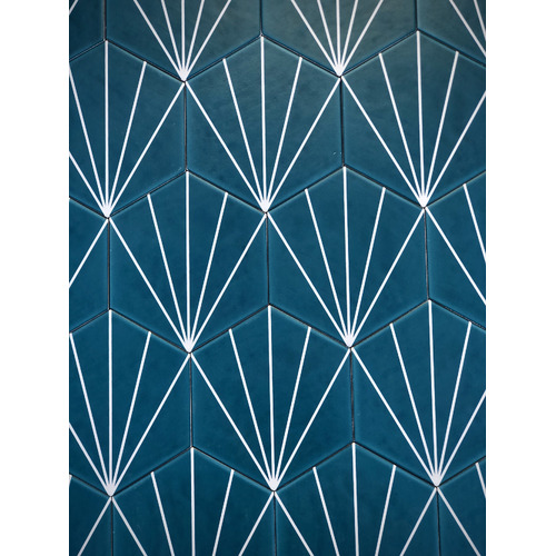 Astoria Satin Teal Hexagon Ceramic Tile | Temple & Webster