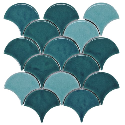 Teal Chandler Fish Scale Gloss Mosaic Tile Swatch | Temple & Webster