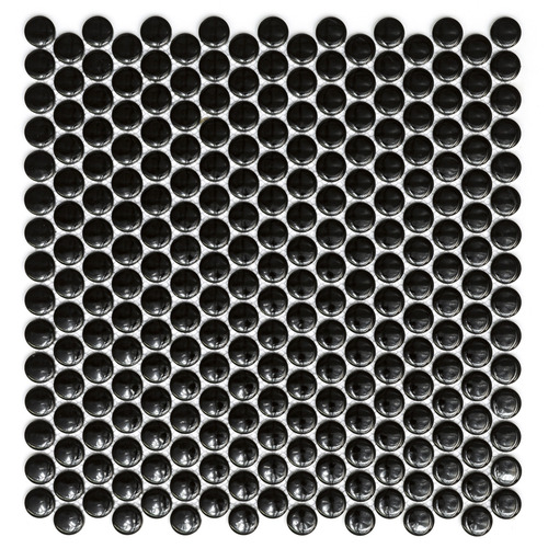 CoveTiles Black Penny Round Gloss Porcelain Mosaic Tile Swatch | Temple ...