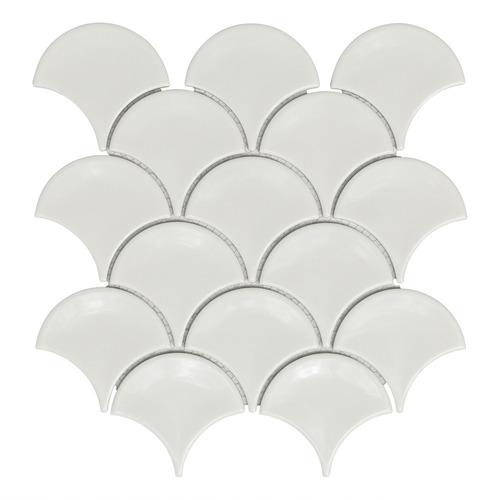 White Fish Scale Gloss Porcelain Mosaic Tile Swatch | Temple & Webster