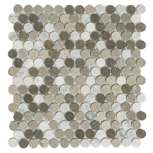 Grey Penny Round Honed Mosaic Tile Swatch | Temple & Webster