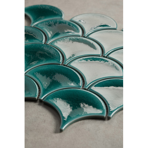 Marin Gloss Reef Green Fish Scale Porcelain Mosaic Tile | Temple & Webster