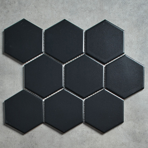 Remi 256 x 296mm Matt Black Hexagon Porcelain Mosaic Tile | Temple ...