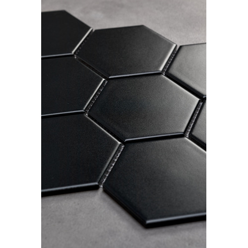 Remi 256 x 296mm Matt Black Hexagon Porcelain Mosaic Tile | Temple ...