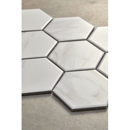 Remi 256 x 296mm Matt White Carrara Look Porcelain Mosaic Tile | Temple ...