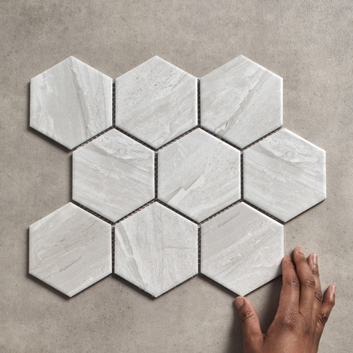 Remi 256 x 296mm Matt Grey Marble Look Porcelain Mosaic Tile | Temple ...