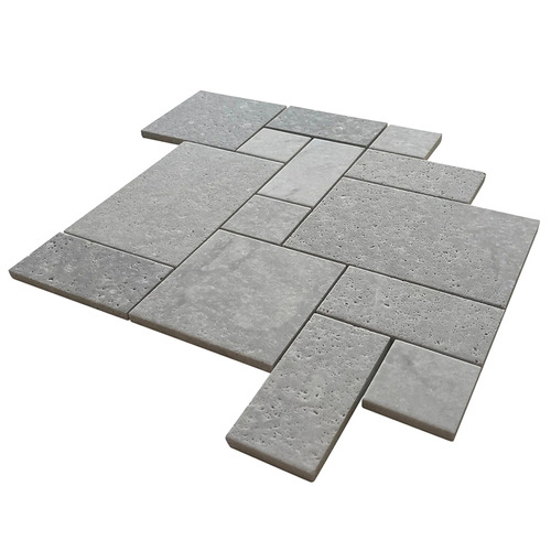 Soline Tumbled Grey French Pattern Travertine Mosaic Tile | Temple ...